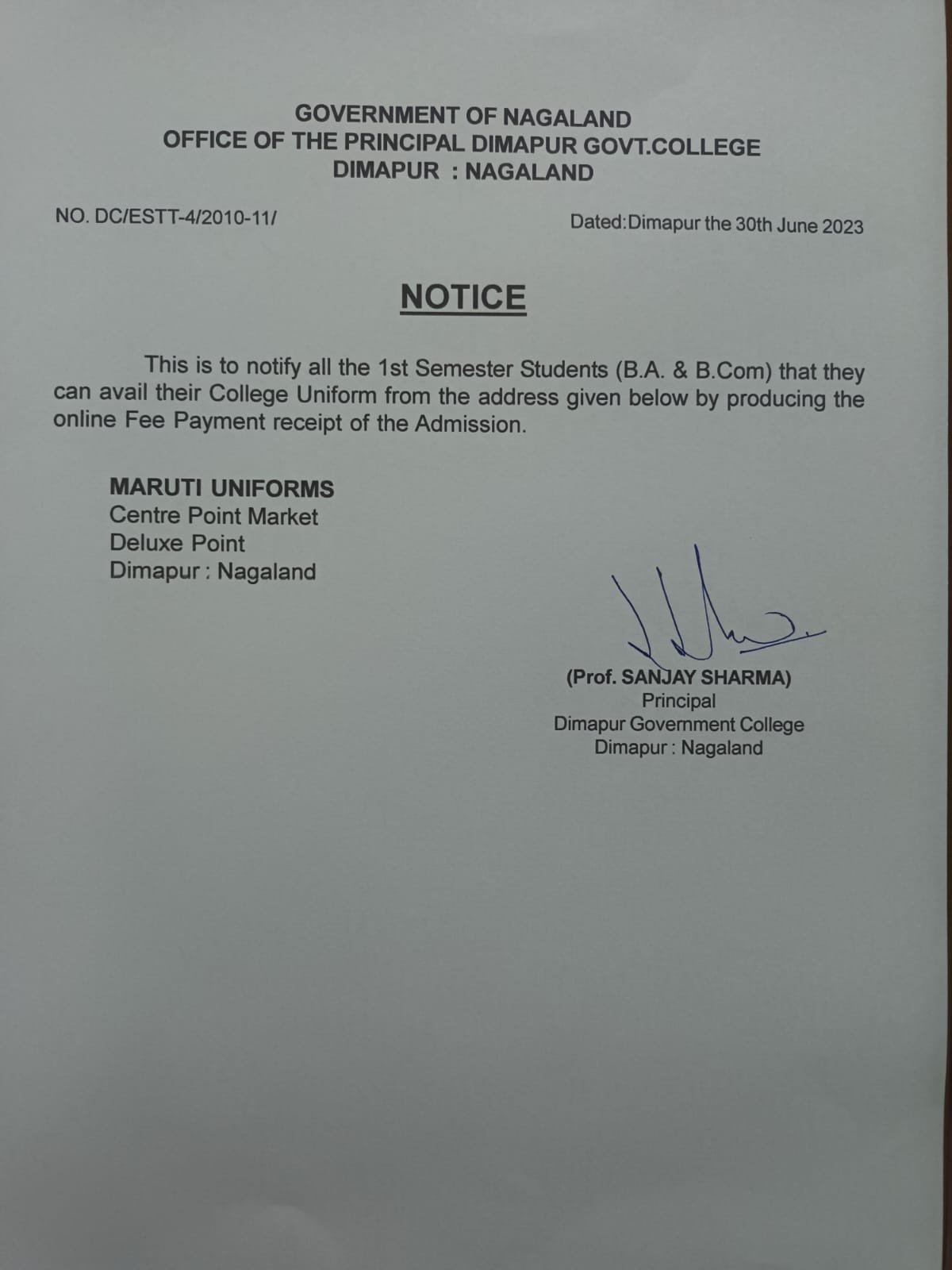 Notice - Dimapur Government College